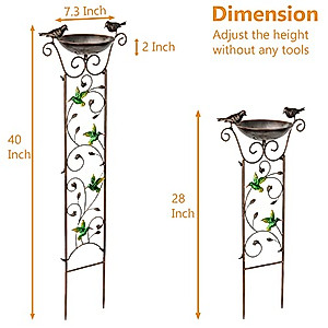 SUNNYPARK Bird Bath with Trellis Outdoor, Antique Garden Iron Plant Trellis with Decorative Hummingbirds Detachable Bird Bath Bowl Metal Potted Plant Support for Climbing Flowers