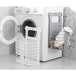 CARURLIFF Collapsible Laundry Basket Wall Hanging Orgainzer Bathroom Foldable Dirty Clothes Hamper with Handle (White-Large)