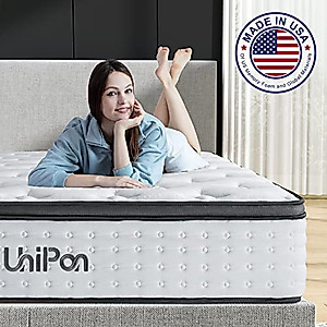 UniPon 14 Inch King Mattress, Gel Foam Mattress Hybrid Mattress, Made in USA, CertiPUR-US Certified, Individually Wrapped Pocket Coils Innerspring Mattress in a Box, 76 * 80 * 14 inch
