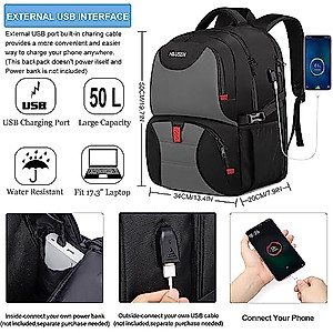 Lunch Bag Backpack, Insulated Cooler Lunch Box Backpack, Extra Large 17inch Travel Laptop Backpack 50L with USB Charging Port, Water Resistant Big work Backpack for Men Women , Grey