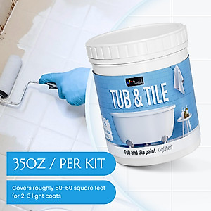 DWIL Tub and Tile Refinishing Kit,Tub Refinishing Kit White Bathtub Paint, Quick-Dry Tub Paint Water Based Tile Paint for Wall & Floor, Sink Paint for Bathroom, Kitchen, Toilets, Semi-Gloss White, 50-55sq.ft