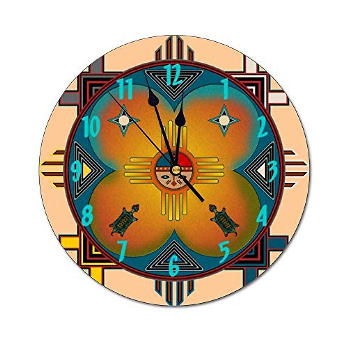yyone Decorative Wall Clock Southwestern Style Funny Wall Clock Round Silent Non Ticking for Office,Kitchen,Bedroom,Living Room 12 Inches