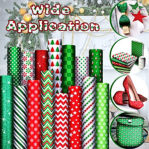 15 Pieces Christmas Leather Sheets Glitter Synthetic Leather Fabric Snowman Printed Fabric Sheets Waterproof Christmas Sheets for Holiday Christmas Bows Earrings Making Supplies (Bright Style)