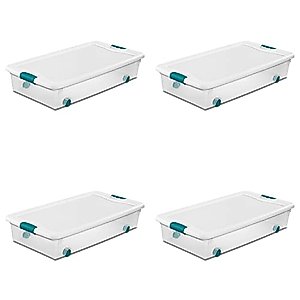 Sterilite 56 Qt./53 L Wheeled Latching Box Clears, Quart, White, 4 Piece