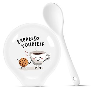 Four Inch- Coffee Spoon Rest , Coffee Spoon Holder , Kitchen Spoon Rest, Spoon Rest Ceramic , Cute Spoon Rest , Gift for Coffee Lovers, Coffee Spoon Rest for Coffee Bar, White Spoon Rest with Spoon
