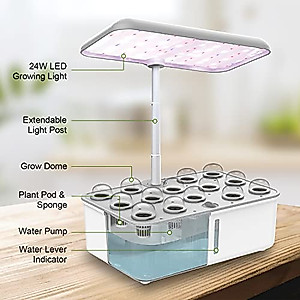 Hydroponics Growing System Indoor Garden, Indoor Gardening System with 14 Pods, WiFi Indoor Herb Garden, Indoor Herb Garden Kit with Grow Light, Auto Pump, 5L Water Tank, Adjustable Height Up to 20.6"