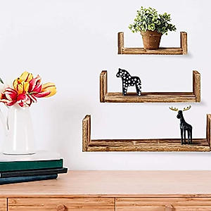 Halter Solid Wood Shelves, Floating Wood Shelves for Bathroom, Bedroom, Living Room, and Kitchen, Wooden Office Shelves, Rustic Floating Shelves Wall Storage, Floating Wall Shelf, Natural, Set of 3