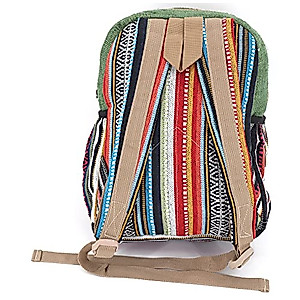 Himalaya Handmade Unique 100% Hemp Backpack Small Backpack Hippie Backpack Festival Backpack Hiking and Laptop Backpack FAIR TRADE with Love Multi/Green Mini