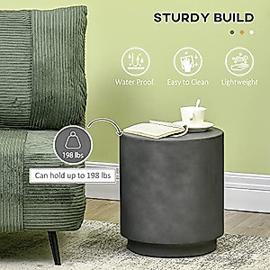 HOMCOM Round Side Table, Lightweight Accent Table with Concrete Finish, End Table with 4 Adjustable Feet for Indoor, Outdoor, Dark Gray