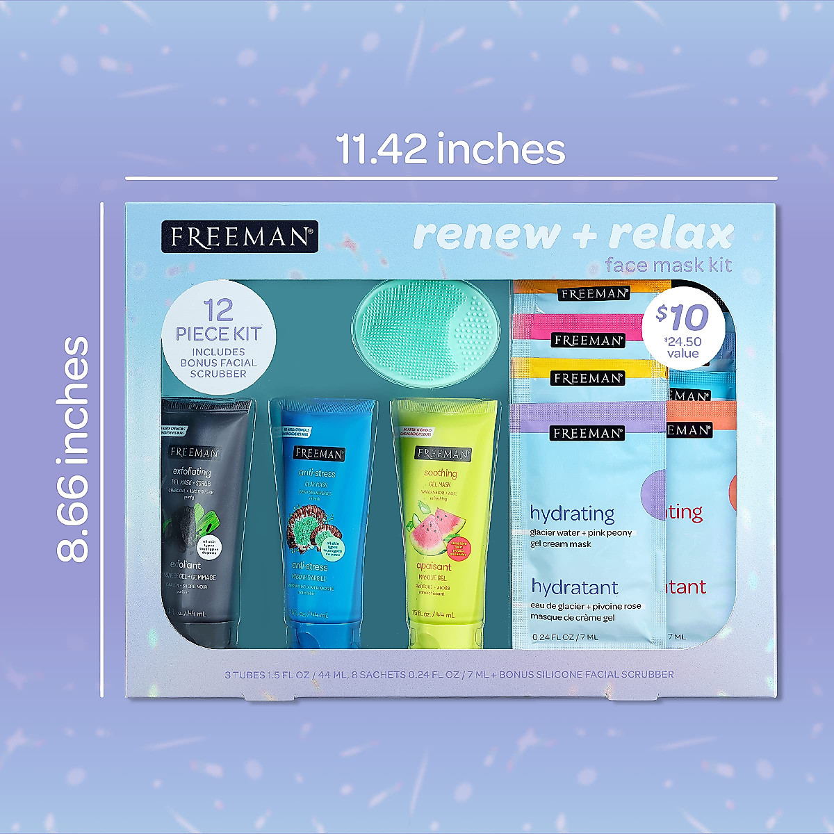 FREEMAN Limited Edition Renew & Relax Facial Mask Kit, Variety Face Mask Set, 12 Piece Valentine’s Day Gift Set, Perfect For Wife, Spouse, Significant Other, Girlfriend, or Daughter