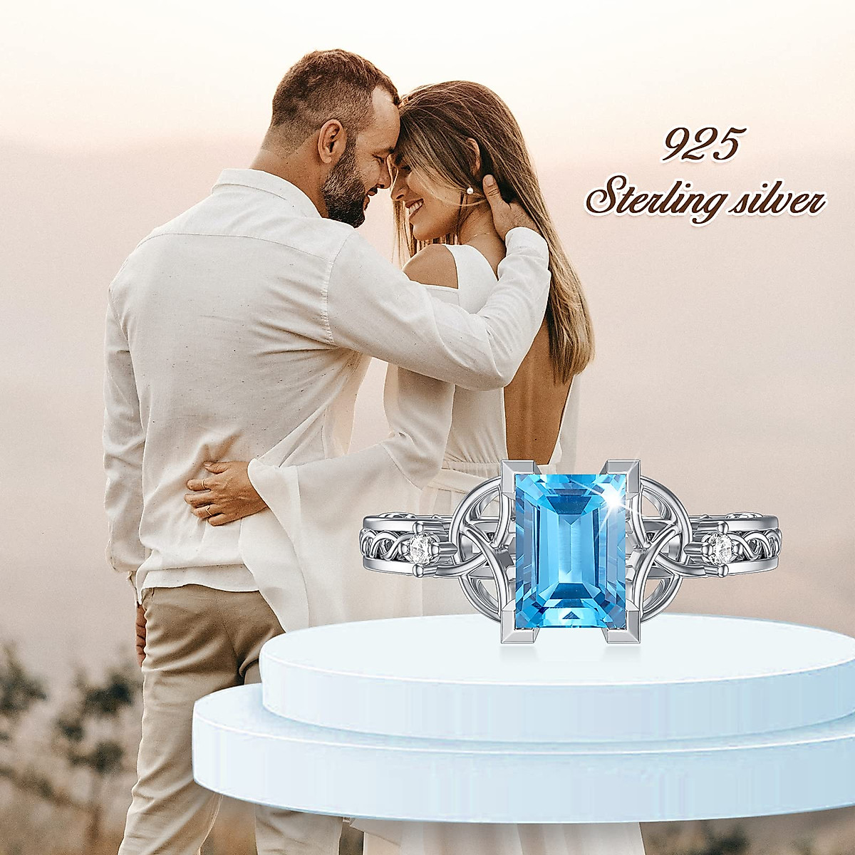 BETHZA 1 Carat Natural Topaz Rings for Women Genuine Blue Topaz 925 Sterling Silver Celtic Knot Promise Ring Jewelry Gifts for Birthday Christmas Valentine's Day Size 7