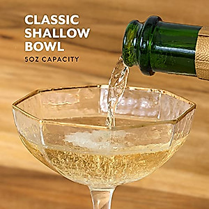 Viper Kitchen Champagne Coupe Glasses Set of 4 - Cocktail Glassware with Art Deco Gold Rim for Vintage Martini, Manhattan, or Daiquiri - Speakeasy Style Glass 5 oz