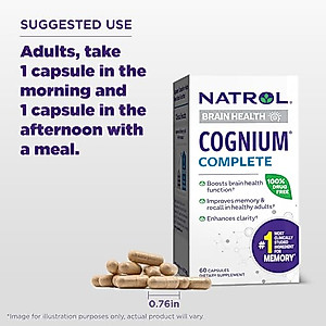Natrol Cognium Complete, Dietary Supplement for Brain Health, Brain Health Supplements for Adults, 60 Capsules, 30 Day Supply