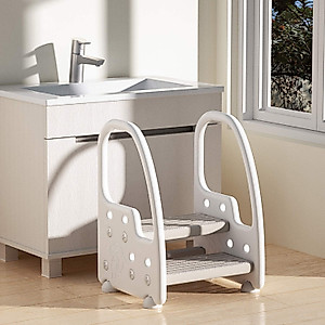 Wiifo Toddler Step Stool for Sink, Height Adjustable Plastic Step Stool for Kids with Handle & Non-Slip Safety,Child Step Stool for Bathroom or Kitchen, Grey