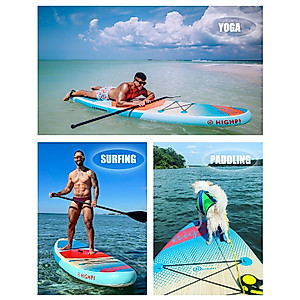 HIGHPI Inflatable Stand Up Paddle Board 11'x33''x6'' Premium SUP W Accessories & Backpack, Wide Stance, Surf Control, Non-Slip Deck, Leash, Paddle and Pump, Standing Boat for Youth & Adult