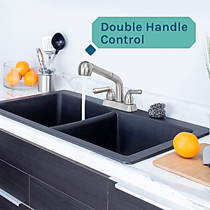 JS Jackson Supplies Dual Handle Pull Out Faucet, Stainless Steel Finish, 4 Inch Center Set, Universal Utility Sink or Laundry Tub ABS Plastic Faucet with Spray Setting