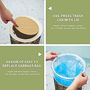 Small Trash Can with Lid Fluid Art Abstract colorful Mixing acrylic paints Modern art Marble Garbage Bin Wood Waste Bin Press Cover Round Wastebasket for Bathroom Bedroom Kitchen 7L/1.8 Gallon