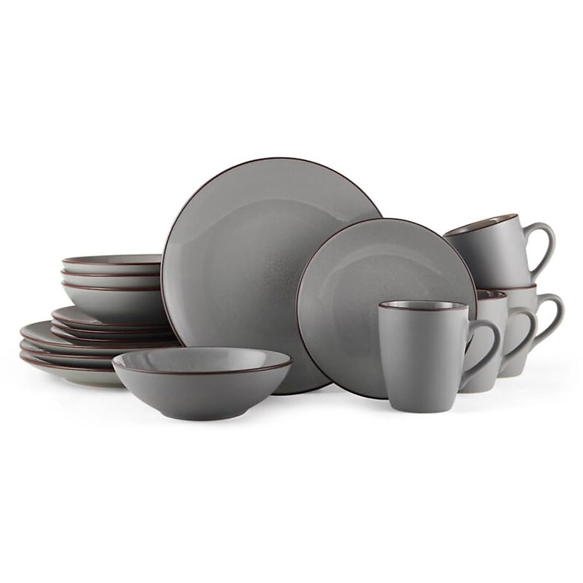 IHIPPO Dinnerware Set Gray 16-Piece Dinnerware Set Stoneware Dishes And Plates Sets Serving Dishes Sets Round Kitchen Dinnerware Set Round Stoneware Dinnerware Dish Set Dinnerware Sets Serive For 4 Pe