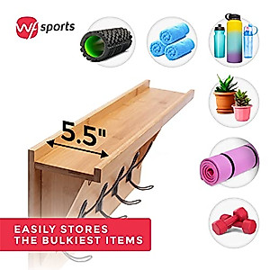 WF Sports SureSpacePro for Peloton Shelf | Wood Home Gym Organizer | Great Gym Shelf That Works as a Yoga Mat Shelf, Peloton Shoe Hanger, and for Other Peloton Accessories | Gym Shelf for Home Gym