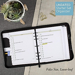 AT-A-GLANCE Genuine Leather Undated Starter Set, Folio Size, Black (038-0540-05)