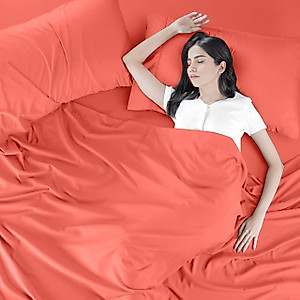 Utopia Bedding Queen Bed Sheets Set - 4 Piece Bedding - Brushed Microfiber - Shrinkage and Fade Resistant - Easy Care (Queen, Coral)