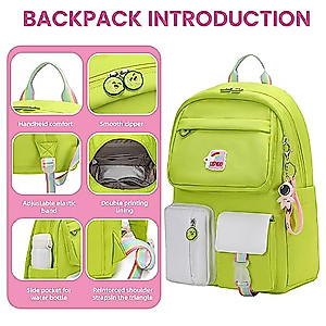 AUOBAG Backpacks for Girls Backpack for School Suitable Ages 6-8 Kids - Pass CPSC Certified - Gift Cute Pendant (Green)
