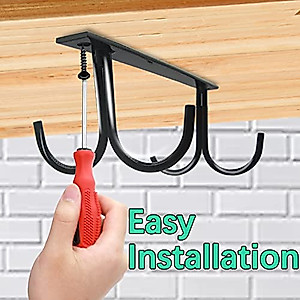 Mug Rack Under Cabinet 4 Pack,Thickened 5mm Metal Coffee Mug Holder Under Shelf with 16 Big Hooks for All Cups,Heavy Duty Coffee Cup Holder,Multifunctional Coffee Cup Rack