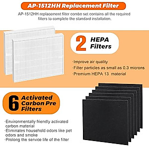 2 Pack AP-1512HH Replacement Filter for Coway Airmega Filter AP-1512HH 200M Coway Air Purifiers by Blutoget - AP-1512HH-FP AP-1518R AP-1519P-2 HEPA Filters and 6 Carbon Filters-Part #3304899