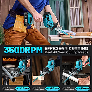 Reciprocating Saw Cordless, Sawzall Cordless with 2 x 2.0Ah Batteries, 3500RPM Brushless Power, LED Light, Tool-free Blade Change 8 Saw Blades Portable Reciprocating Saw for Wood PVC Cutting