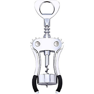 Zinc Alloy Wing Corkscrew, Multifunctional Wine Bottle Opener and Beer Cap Remover. For Restaurant Bar, Kitchen Home Use., Silver, 7.3x4.1X1.5