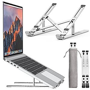 licheers Laptop Stand for Desk, Adjustable Ergonomic Portable Aluminum Laptop Holder, Foldable Computer Stand 7 Angles Anti-Slip Laptop Riser Compatible with 9-15.6 inch Laptops, Silver