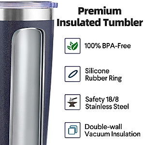 Volhoply 20oz Stainless Steel Tumbler with Lid and Straw,Double Wall Insulated Travel Iced Coffee Mug Fits Car Cup holder,Powder Coated Cups for Hot and Cold Drinks,Gifts for Women Men（Navy,1 Set）