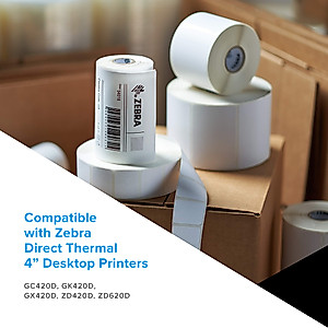 Zebra 4 x 3 in Direct Thermal Paper Labels Z-Perform 2000D Permanent Adhesive Shipping Labels 1 in Core 6 rolls 10031641SP
