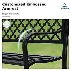 MFSTUDIO 50" Black Outdoor Metal Garden Bench, Cast Iron Frame Patio Furniture with E-Coating, Perfect for Porch and Yard