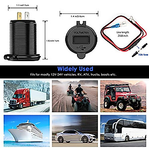 12V USB Outlet, Ollcuz 12V/24V 36W Aluminum Waterproof Dual QC3.0 USB Fast Charger Socket Power Outlet Adapter w/LED Digital Voltmeter for Car, Marine, Boat, Motorcycle, Truck, Golf Cart, etc