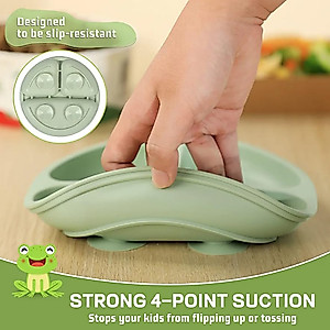 6pcs Baby Weaning Supplies, Silicone Baby Feeding Set, Suction Cup Divider with Suction Cup Adjustable Bib Soft Spoon Fork, Baby Self-Feeder Toddler Dinnerware Cutlery 6pack (Green)