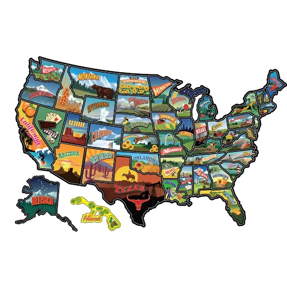 RV State Travel USA Map Vinyl Sticker - Camper Trailer Decals for Window with State Flag - Road Trip Map of America - Waterproof, UV Protection for Window, Door or Wall (Popular)