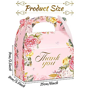 Thank You Treat Boxes 6 x 3.5 x 3.5 Inch, White Pink Floral Cardboard Gift Box Party Favor Boxes Candy Cookie Container for Brunch Wedding Birthday Baby Shower Celebration (24 Pcs)