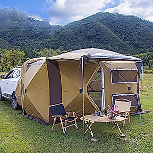 MERAXI Car Rear Tent Automatic Pop Up Tailgate Tent Rear Door Hatch Tent - SUV Trunk Tents Car Tail Tent with Big Screen & Extendable Awning