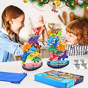 IPOURUP Dinosaur Toys for Kids 3-5: Wooden Stacking Montessori Toys for 3 4 5 6 7 Year Old Balance Competition Game for Family Ideal Easter Birthday Gifts for Kids Ages 3-7 (Double Version)
