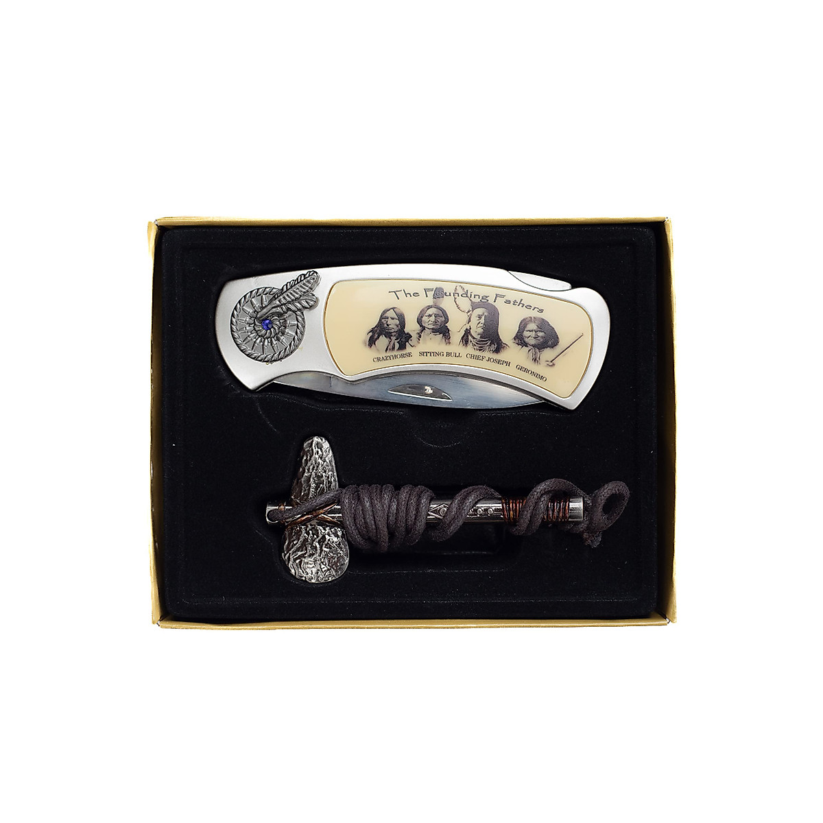 TRENDY ZONE 21 Founding Fathers Folding Pocket Knife with Embossed Dream Catcher I Tomahawk Pendant on a Leather-Thread I Packed Inside an Artistic Box |Closed Knife Length- 4" | Open Knife Length– 7”