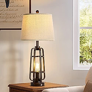 28.7" Farmhouse Table Lamps for Living Room Set of 2, Touch Lamps for Nightstand with Oil Rubbed Bronze Finish, Industrial Table Lamp for Bedroom