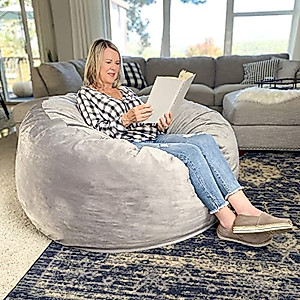 WhatsBedding 4 ft Large Bean Bag Chair: 4' Memory Foam Bean Bag Chairs for Adults with Filling, Soft Bean Bag Sofa with Premium Velvet Cover,Bean Bags with Stuffed Foam Filling,Dark Gray,4 Foot