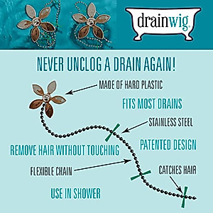 DrainWig Shower Drain Hair Catcher, Disposable Drain Protector, Silver Flower, 2 Pack