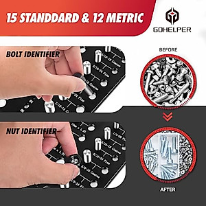 Gohelper Nut and Bolt Thread Checker, Used SUS304 Stainless Steel Thread, Bolt and Nut Identifier Gauge, Screw Bolt Size and Thread Gauge with 15 Standard & 12 Metric, 8 Drill Bit Gauge
