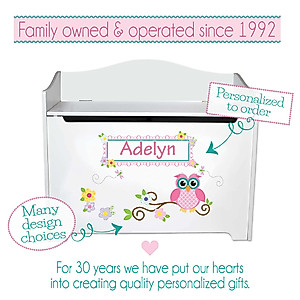 My Bambino Personalized Toy Box Bench Woodland Forest Animals White Wooden Toy Bin with lid - Chest for Toys Storage and added Nursery Playroom Bedroom Decor Seat Organizer