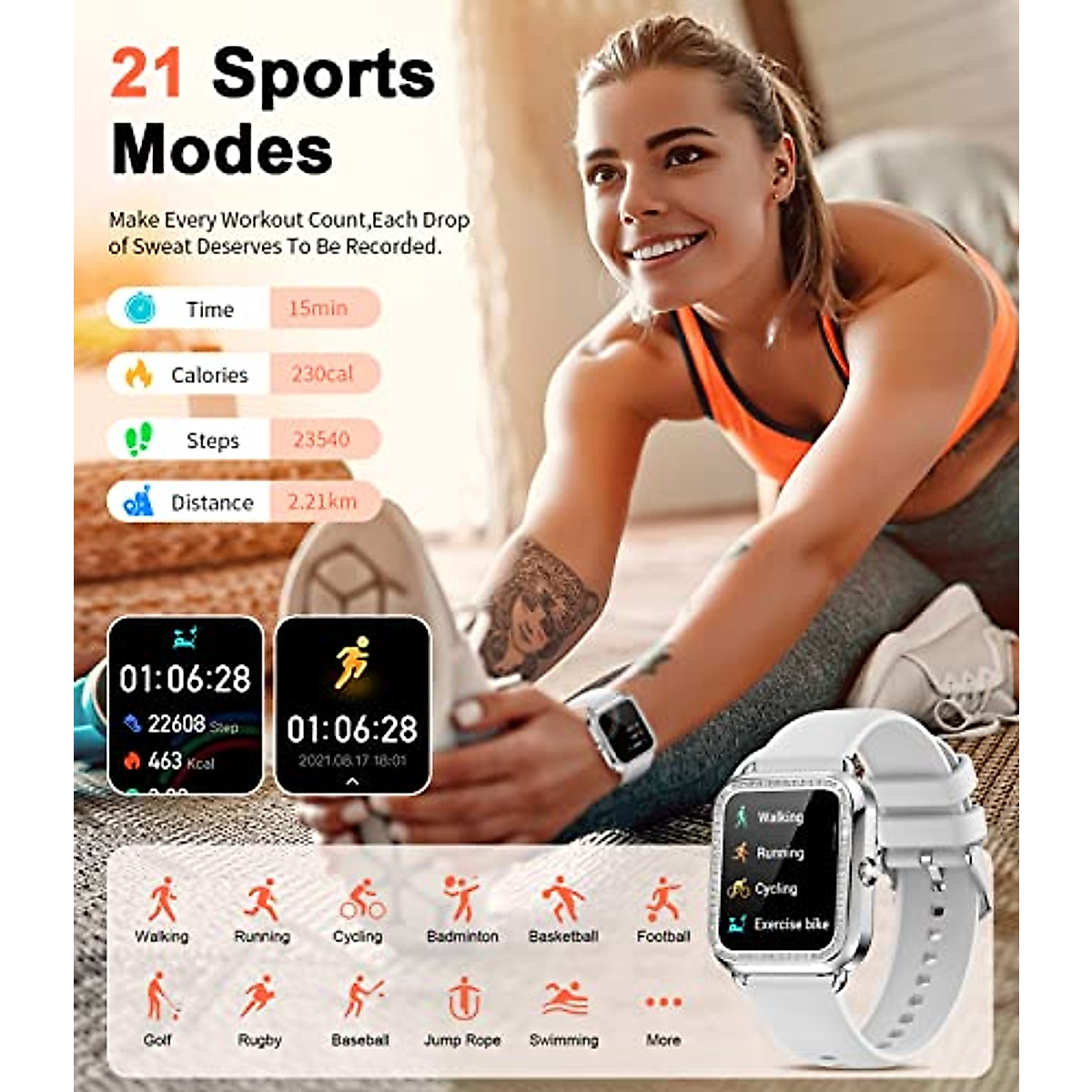 LIGE Smart Watches for Women, 1.57‘’HD Screen Fitness Watch with 21 Sport Modes/Heart Rate/Blood Pressure Monitor/Sleep Tracker, Smartwatch with Text and Call, IP67 Smart Watch for Android iOS, Silver