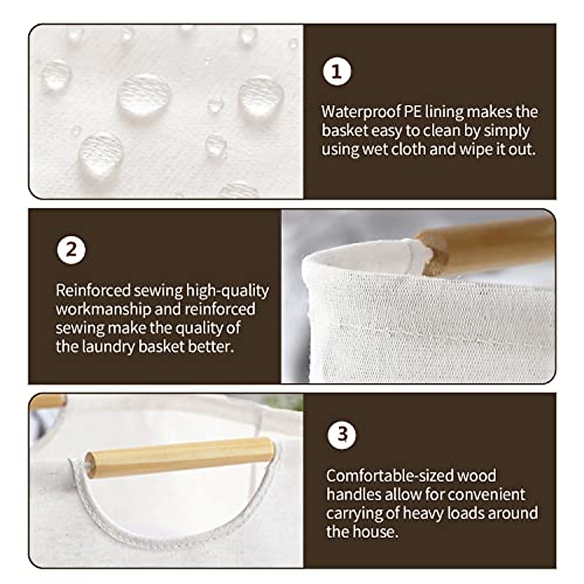 NONAKO 56L Large Laundry Baskets - Collapsible Clothes Hamper with Waterproof Lining, Durable Linen Laundry Bin for Bedroom, Laundry Room, Closet, Bathroom, Laundry Bag Stands Up Well