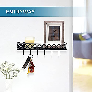 HOMERACK Key Holder for Wall, 6 Key Hooks, Wall Mount Key Rack with Mail Organizer, Metal Key Hanger for Entryway, Hallway, Office, Black