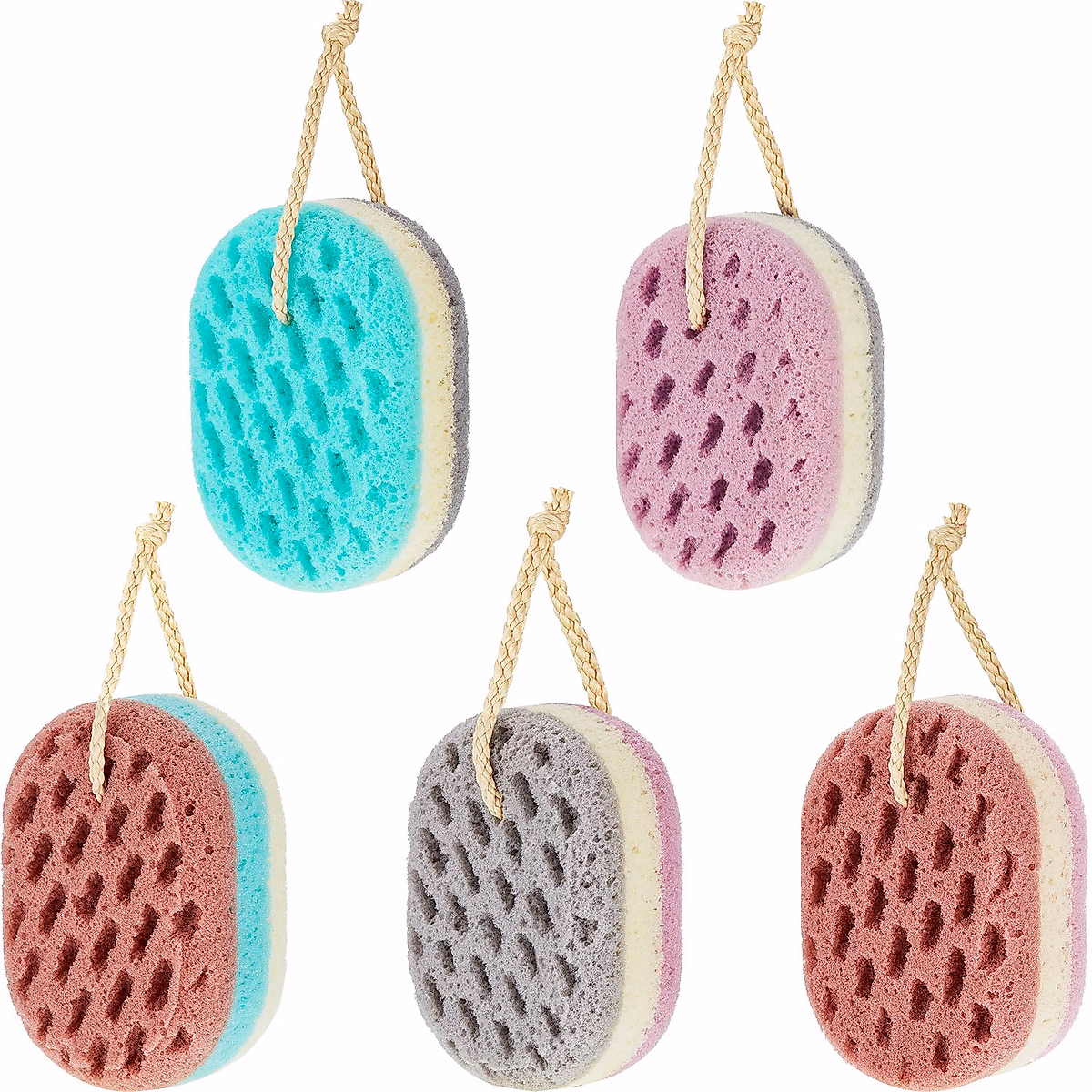 5 Pieces Soft Bath Sponge Gentle Soothing Body Sponge Natural Fiber Exfoliating Shower Sponge for Women Men Kids, Random Color, Oval Shape